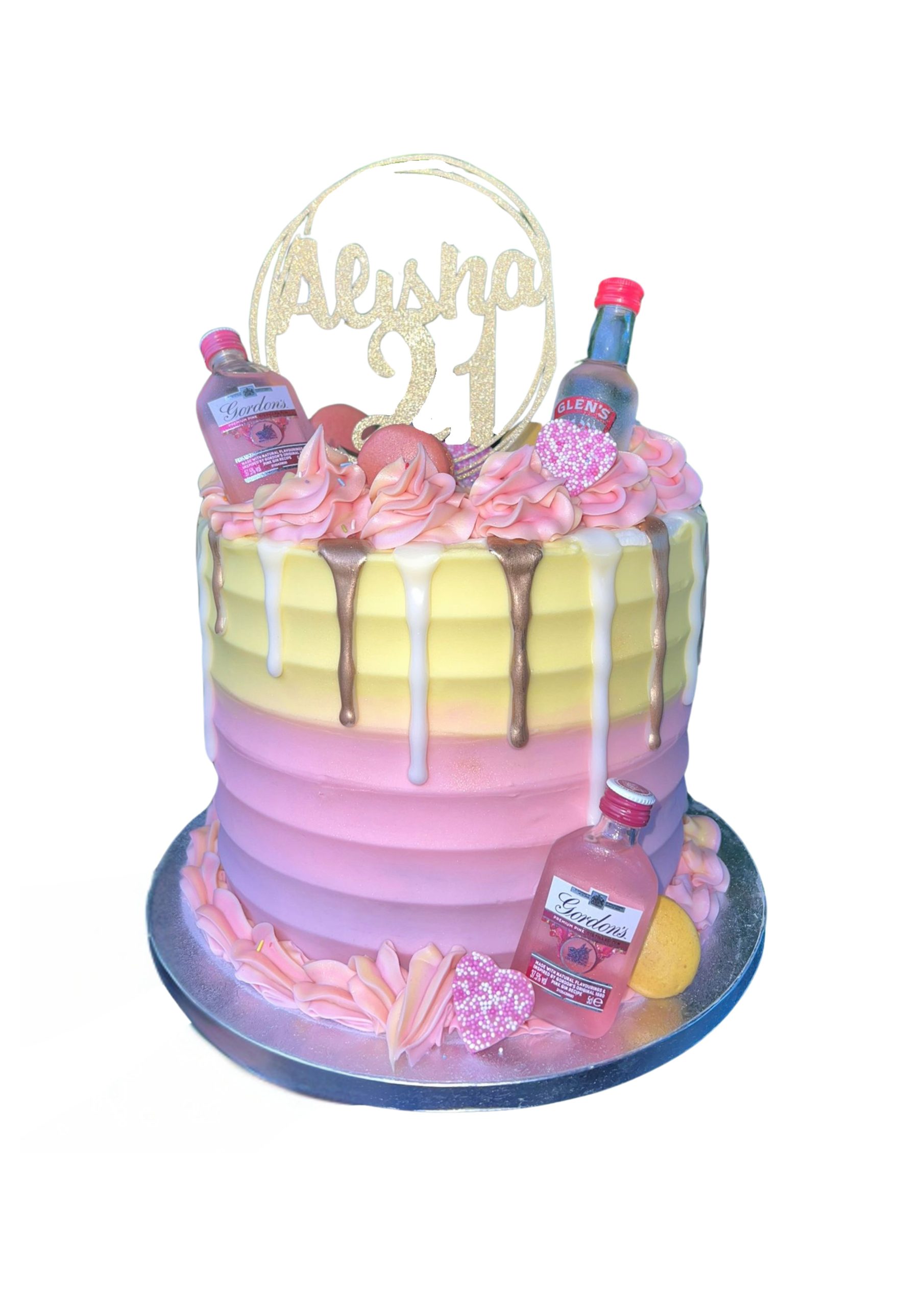 Pink N Yellow Celebration Cake - Cakes By Rebecca