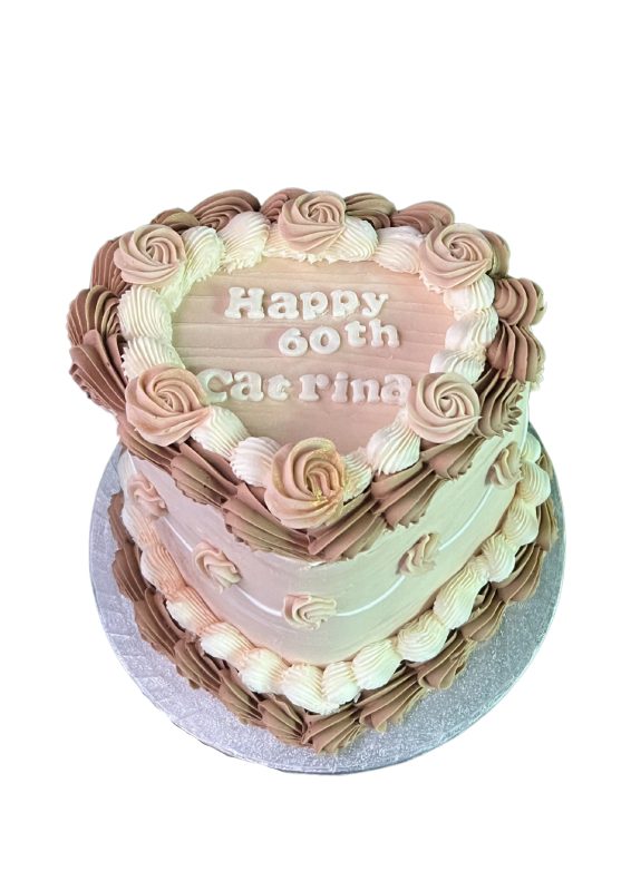 Heart Shaped Piped Celebration Cake-Beige & Creams - Cakes By Rebecca